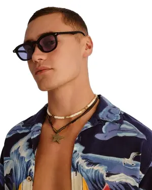 Le Specs Heart Throb Round Sunglasses - Black/blue