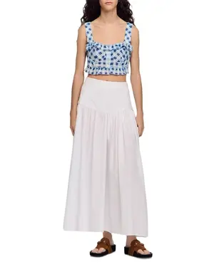 Sandro Gingham Linen Blend Crop Top - Blue / White