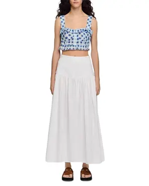 Sandro Gingham Linen Blend Crop Top - Blue / White