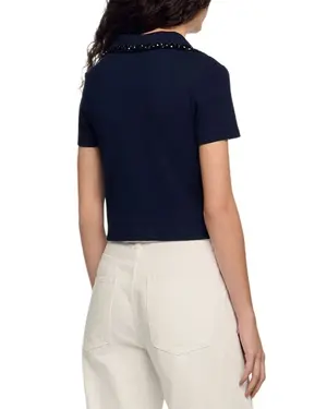 Sandro Auxane Embellished Polo Top