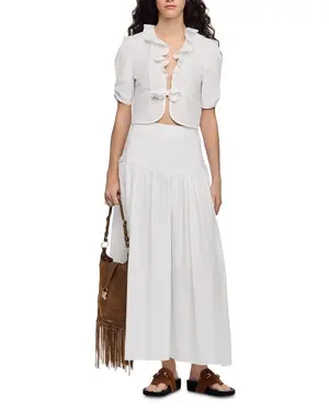 Sandro Aleo Ruffle Tie Front Top - White