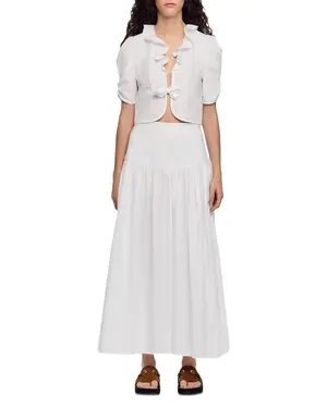 Sandro Aleo Ruffle Tie Front Top - White