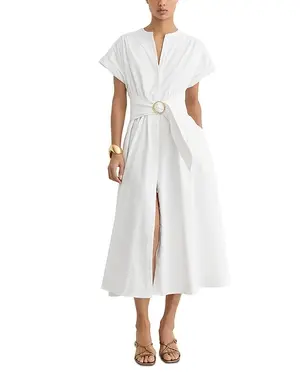 REISS Petite Cotton Belted Dress