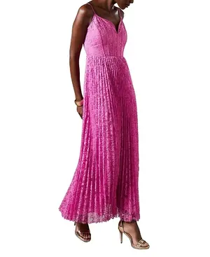 Women's Sleeveless Lace Pleated Maxi Evening Dresses