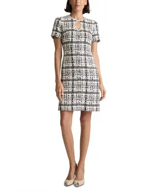 St. John Tweed Short Sleeve Dress - Ecru/bright White/black Multi