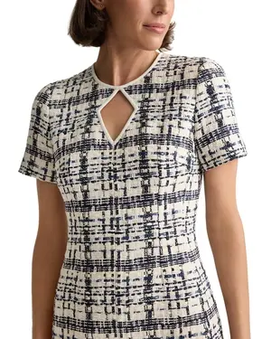 St. John Tweed Short Sleeve Dress - Ecru/bright White/black Multi