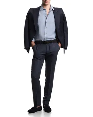 Emporio Armani Cotton & Linen Textured Sport Shirt - Blue