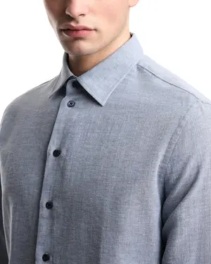 Emporio Armani Cotton & Linen Textured Sport Shirt - Blue