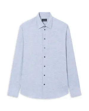 Emporio Armani Cotton & Linen Textured Sport Shirt - Blue