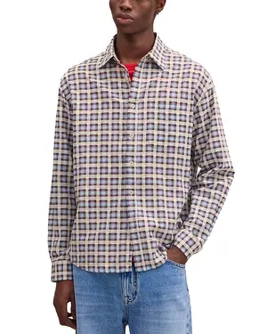 Nn07 Deon Patterned Pocket Shirt - Blue Check