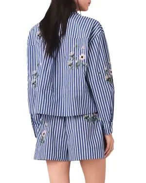 Maje Beaded Floral Striped Shirt