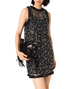 Maje Floral Sequin Embroidered Mini Dress