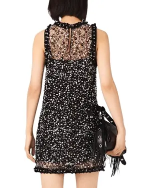 Maje Floral Sequin Embroidered Mini Dress