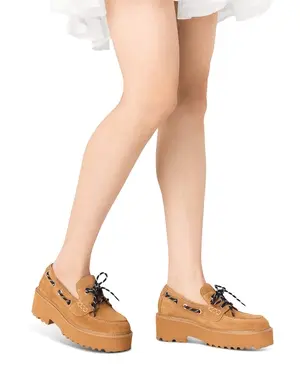 Maje Suede Platform Loafers With Rope Detailing - Caramel