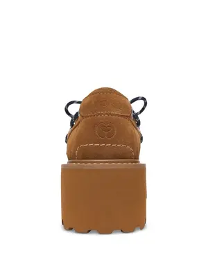 Maje Suede Platform Loafers With Rope Detailing - Caramel