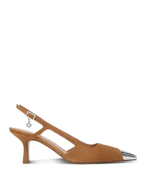 Maje Metallic Toe Suede Pumps - Camel