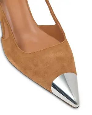 Maje Metallic Toe Suede Pumps - Camel