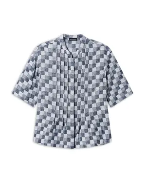 Emporio Armani Linen Gauze Shirt - Navy/natural Check