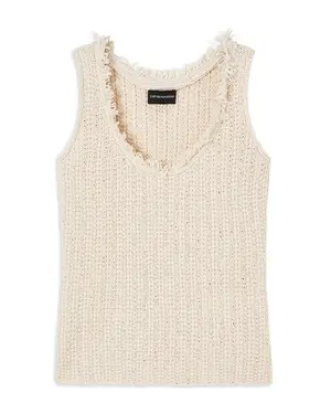 Emporio Armani Knit Top With Fringe Detail - Vanilla
