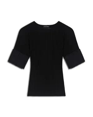 Emporio Armani Rib Knit Ruffle Motif Top