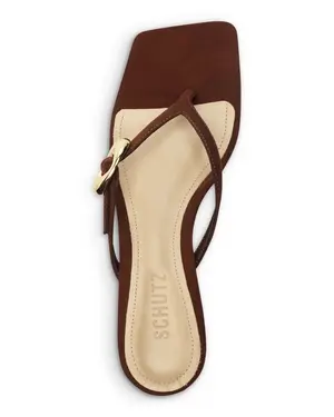 Schutz Miriam Nubuck Thong Sandals - Chestnut Brown