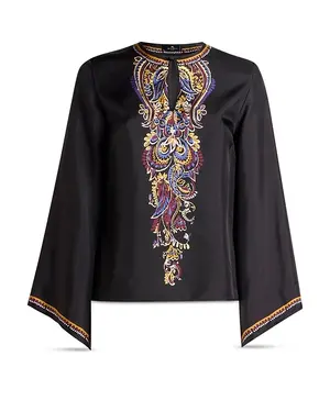 Etro Keyhole Blouse With Flared Sleeves - Printed Black