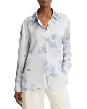 Vince Silk Floral Print Shirt - Soft Grey