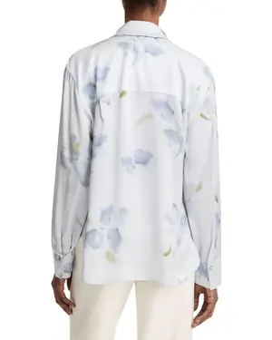 Vince Silk Floral Print Shirt - Soft Grey