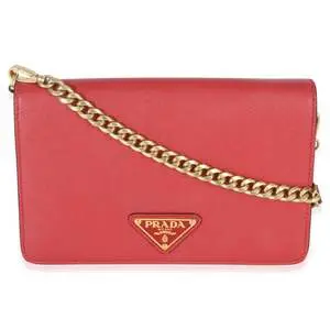 Prada Saffiano Triangle Logo Mini Crossbody - Red