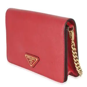 Prada Saffiano Triangle Logo Mini Crossbody - Red