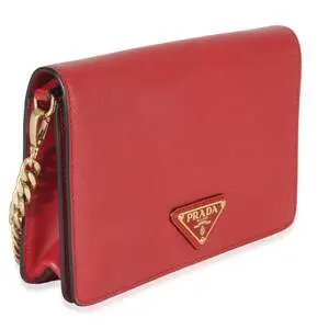 Prada Saffiano Triangle Logo Mini Crossbody - Red