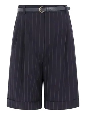 Max Mara Wool Bermuda Shorts With Belt - Blue