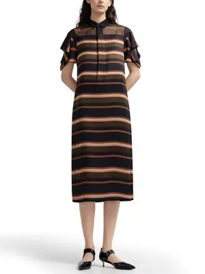 Sacai Midi Dress With Stripe Print - Multicolour