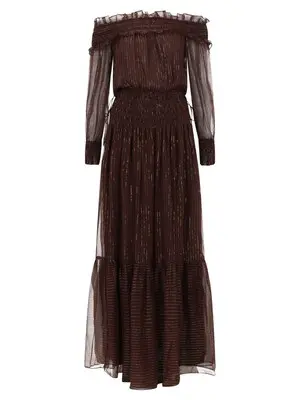 SELF-PORTRAIT Dress With Ruffles And Flounces - Brown