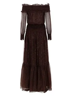 SELF-PORTRAIT Dress With Ruffles And Flounces - Brown