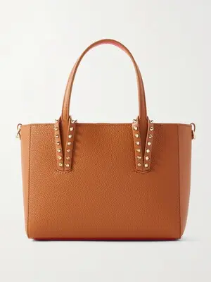 CHRISTIAN LOUBOUTIN Cabata Mini Spiked Textured-leather Tote - Brown