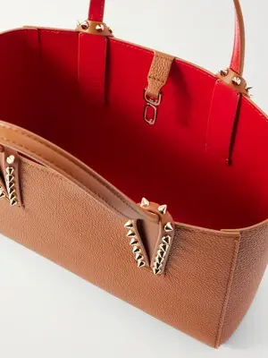 CHRISTIAN LOUBOUTIN Cabata Mini Spiked Textured-leather Tote - Brown