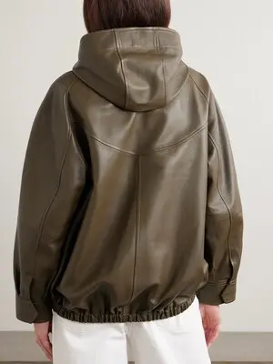 Nour Hammour Textured-leather Hooded Bomber Jacket