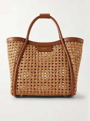 Max Mara Leather-trimmed Woven Raffia Tote Bag