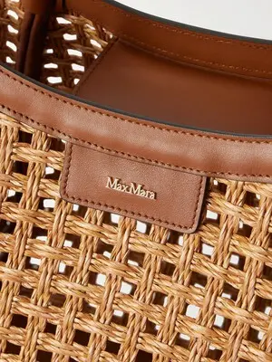 Max Mara Leather-trimmed Woven Raffia Tote Bag