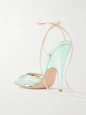 GIANVITO ROSSI Knotted Metallic Leather Sandals - Blue
