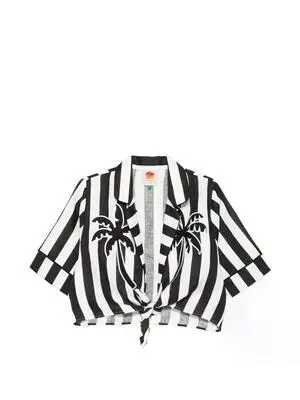 Farm Rio Striped Palm Tree Shirt - Black
