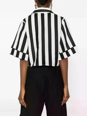 Farm Rio Striped Palm Tree Motif Cropped Shirt