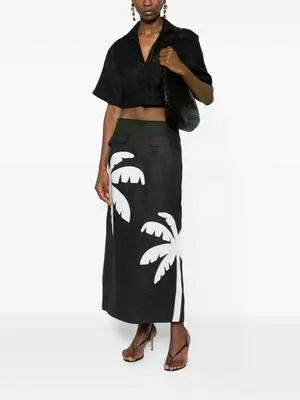 Farm Rio Palm Tree Print Maxi Skirt - Black