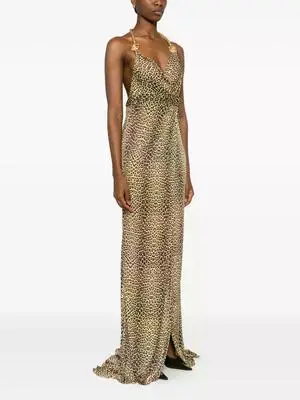 Roberto Cavalli Leopard-print Maxi Dress With Chain Straps - Neutrals