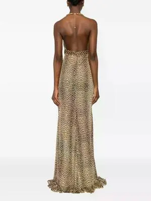 Roberto Cavalli Leopard-print Maxi Dress With Chain Straps - Neutrals