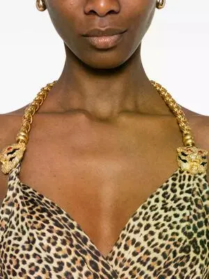 Roberto Cavalli Leopard-print Maxi Dress With Chain Straps - Neutrals