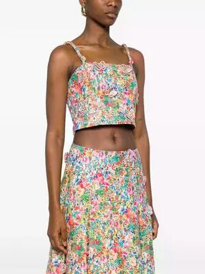 Farm Rio Butterfly-appliquéd Crop Top - Green