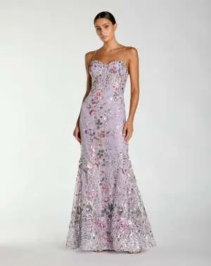 Mac Duggal Embroidered Floral Trumpet Gown - Lilac Multi