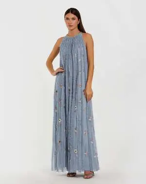 Mac Duggal Ruffled Trapeze Gown With Floral Embroidery